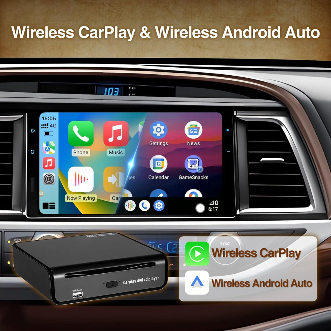 CarPlay CD Player Supports Wireless CarPlay/Android Auto for Car with ...
